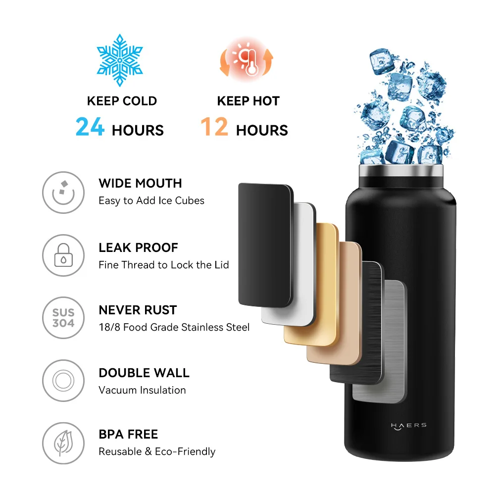 HAERS 12/18/32/40OZ Double Walled Vacuum Insulated Stainless Steel ...