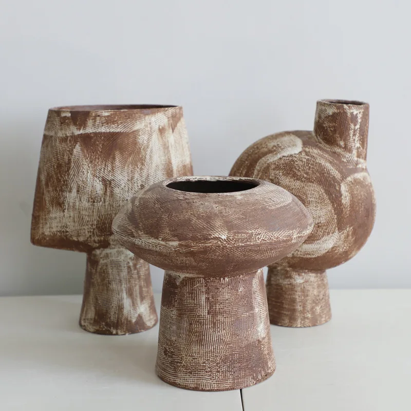 Retro Flower Vase Ceramic Rustic Farmhouse Vase Pottery Flower Vase for ...