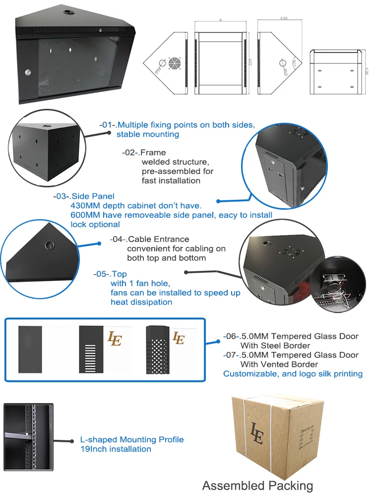 CW Corner Cabinet 4U Rack Cabinet 9U Network Wall Mount