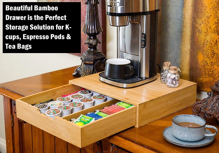 BAMBOO k Cup Holder Storage Coffee Cup Drawer Organizer Bamboo Leaf Tea ...