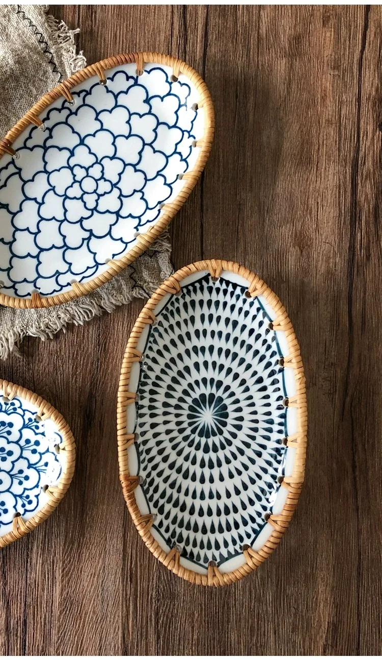 Home Storage Handmade Eco-friendly Rattan Porcelain Splicing Oval Fruit ...