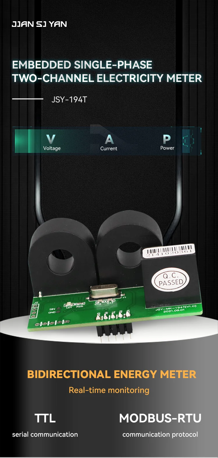 单相功率表双通道电能计量模块jsy-mk-194t Ttl 1电路modbus采集模块 - Buy 单相双向能量计太阳能功率计,Jsy-mk-194t Ttl 1电路modbus-rtu采集 ...