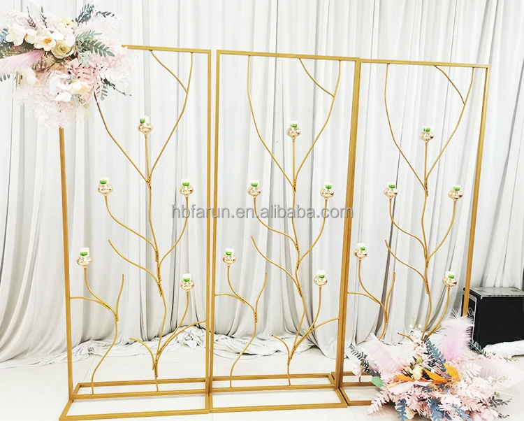Elegant Wedding Stage Backdrop Stand Outdoor Party Gold Metal Candle ...