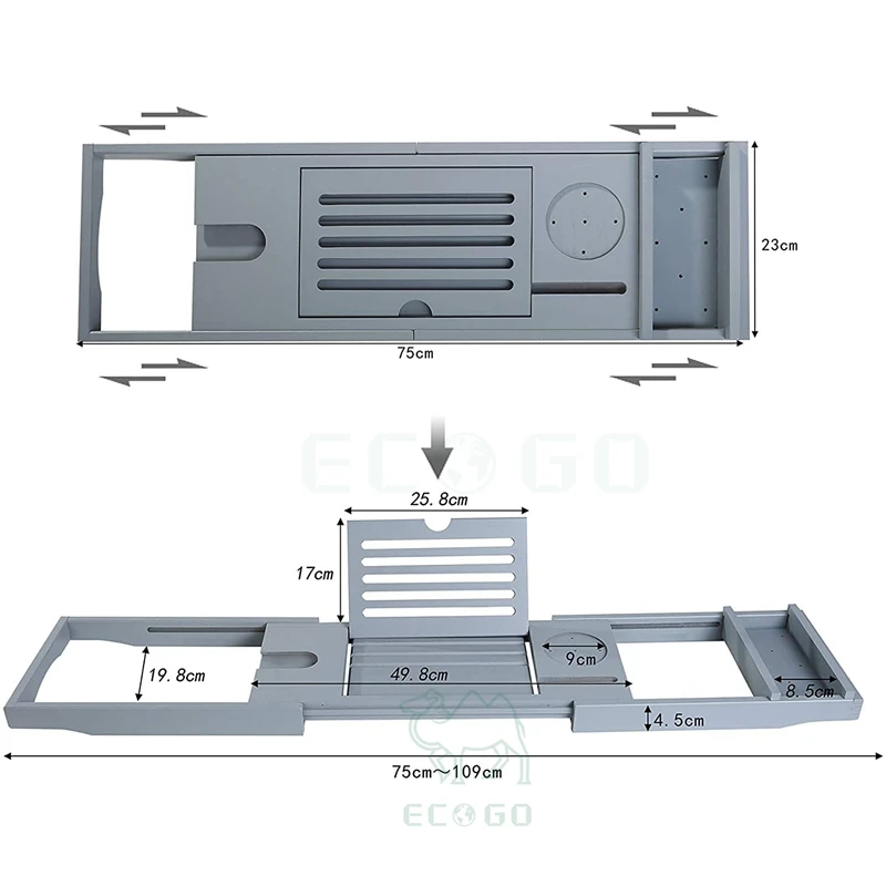 Luxury Grey Extendable Bath Tub Caddy Bathroom Trays With Tablet Phone ...