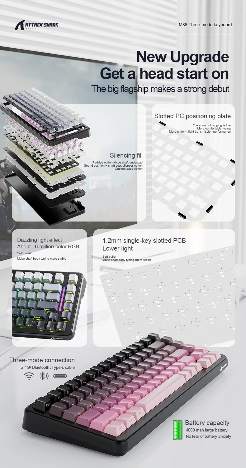 Attack Shark M86 Wireless Mechanical Keyboard BT RGB Three-mode ...