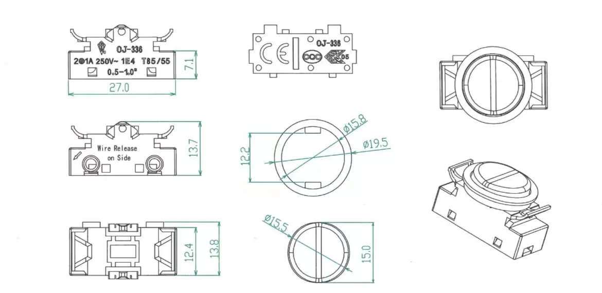 Ojun Series 336 Led Lamp Push Button Switches Plug In Electric Mini ...