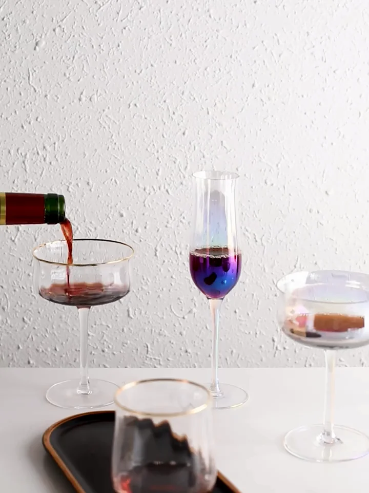 Ribbed Cocktail Glasses 400ml Custom Gold Rim Crystal Clear Tulip ...