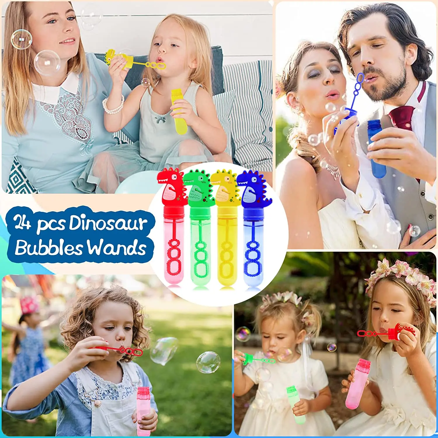 24 Pack Mini Bubble Sticks for Kids Cartoon Dinosaur Bubble Wands for ...