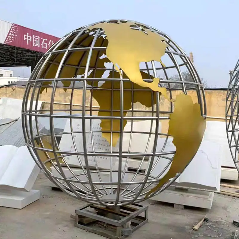 Large Garden Metal Sphere Sculpture Stainless Steel Globe Earth ...