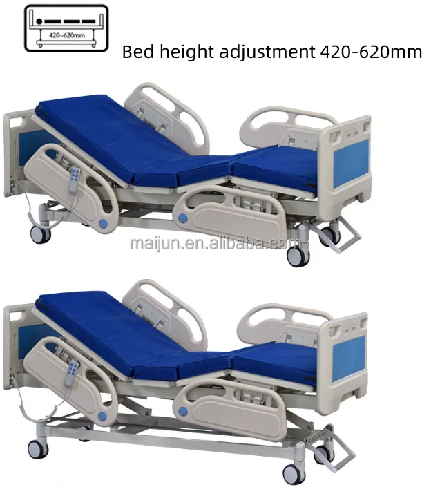 Adjustable ICU Patient Bed with 3 Crank Motorized Function