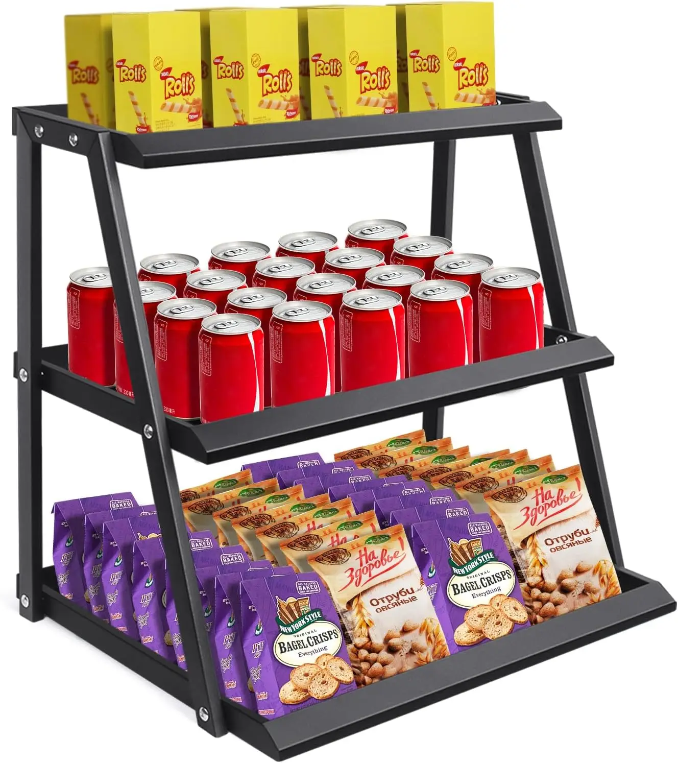 Countertop Three Tier Candy Display Stand Metal Chip Milk Holder Rack ...