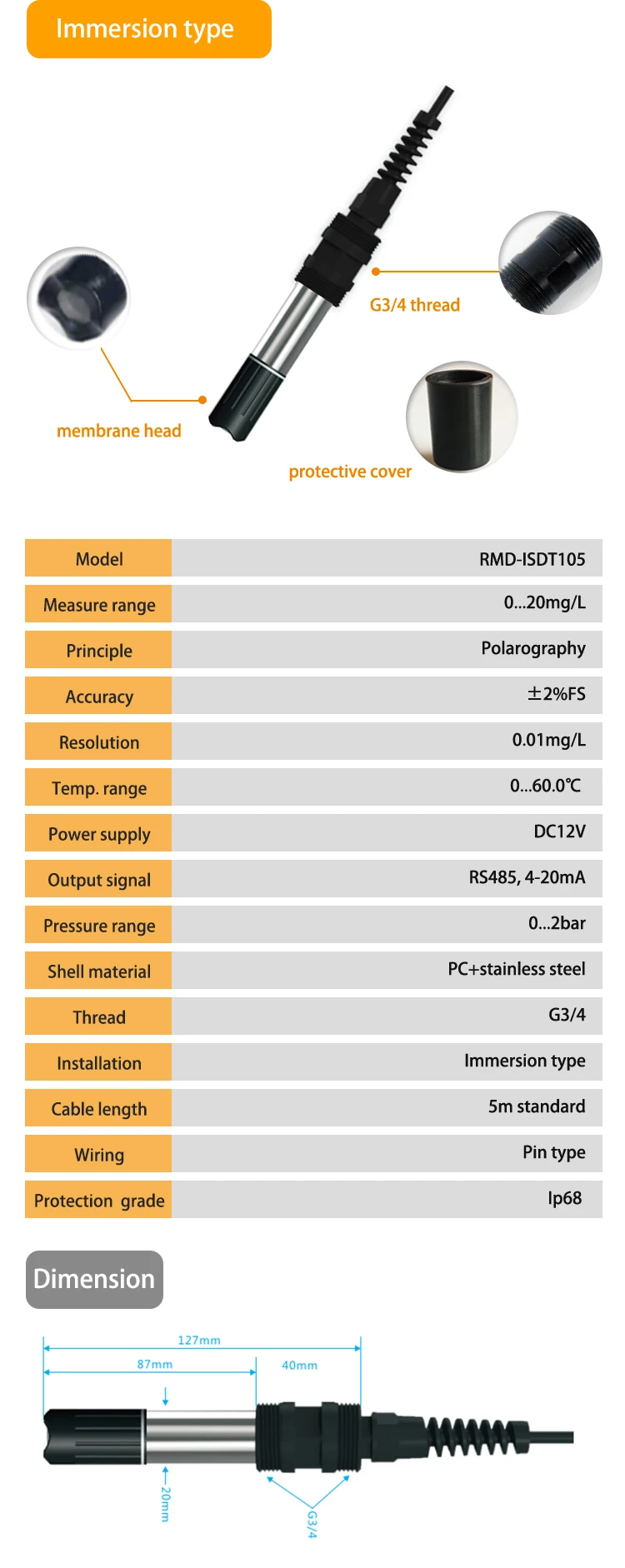 RS485 Output DO Sensor - Portable Industrial Dissolved Oxygen Probe