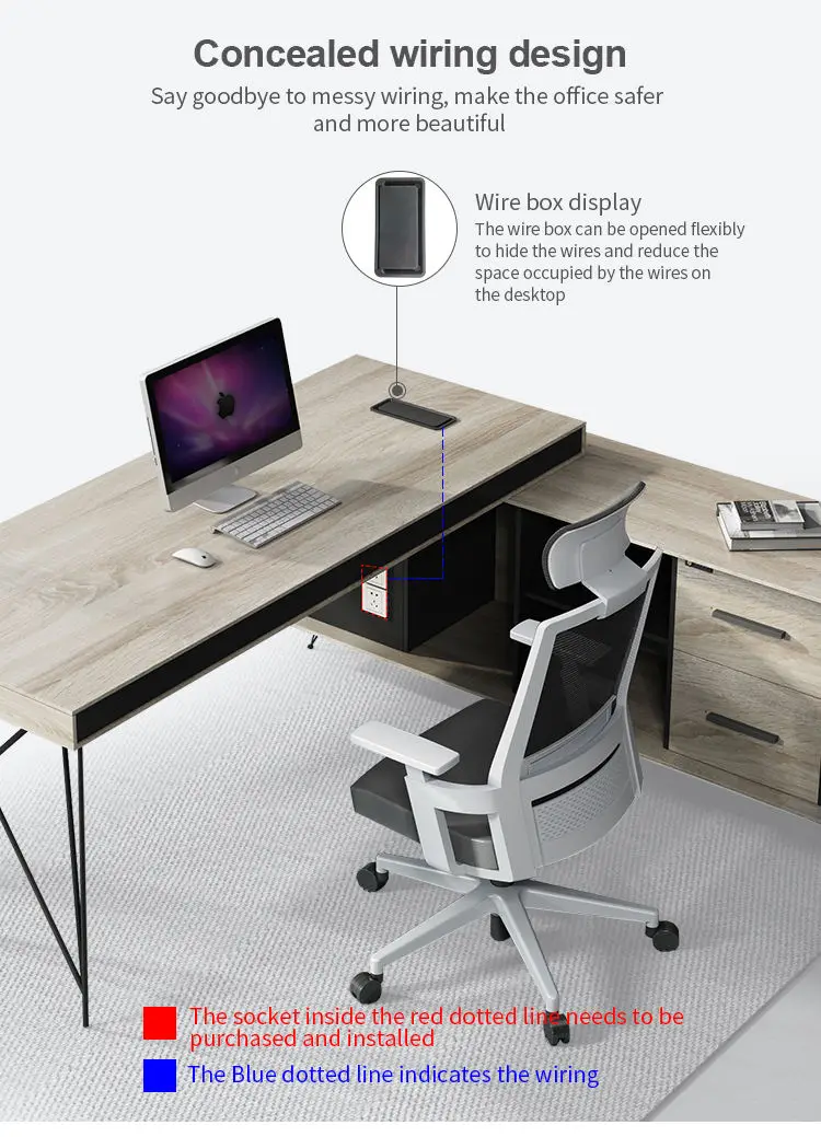Office Desk with Cable Management Tray - Modern & Convertible