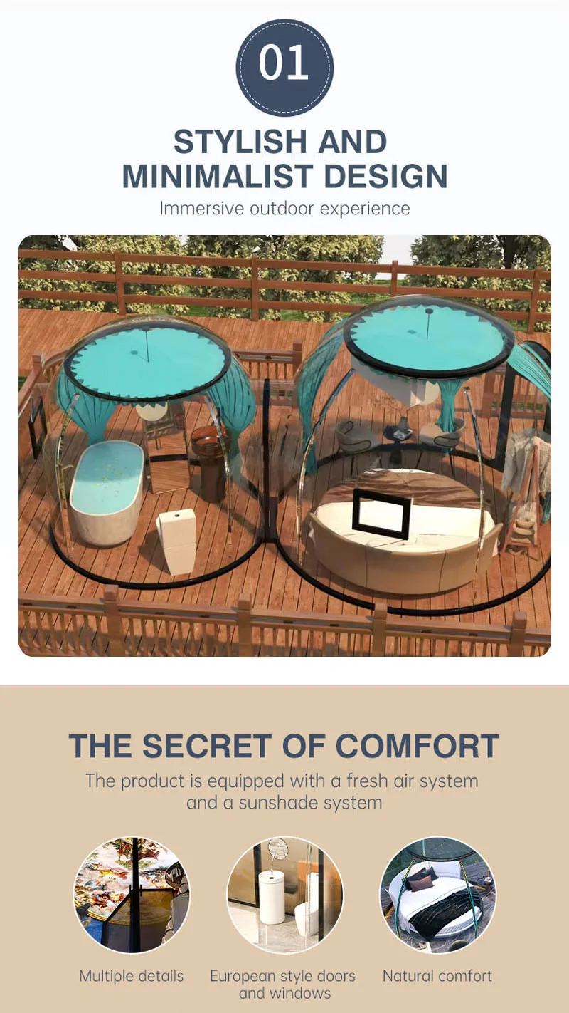 8M Glamping Solar Geodesic PC Dome with Bathroom