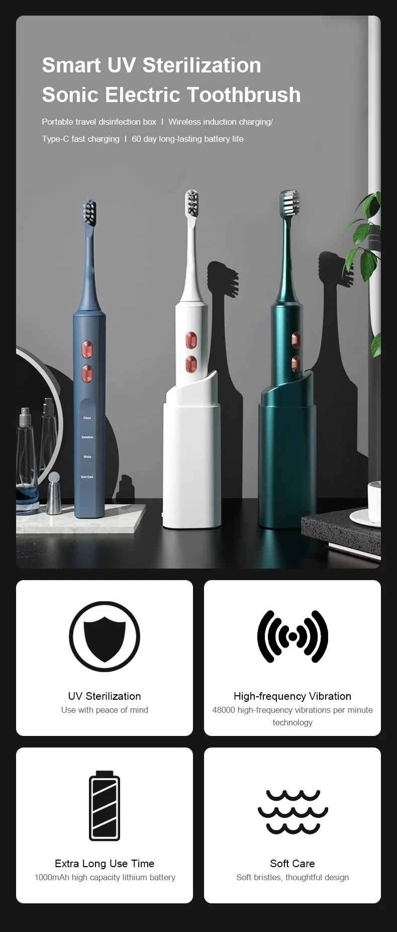 New In 2024 Portable Maglev Sonic Electric Toothbrush Uv Sanitizing ...