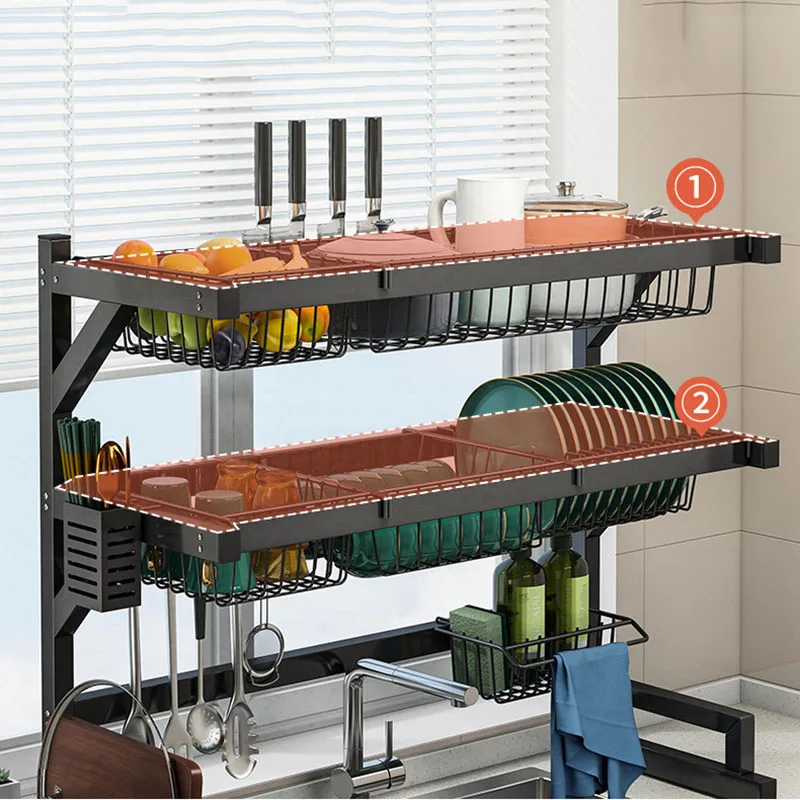 OWNSWING Kitchen Large Capacity Single Double Trough Storage Rack Sink ...