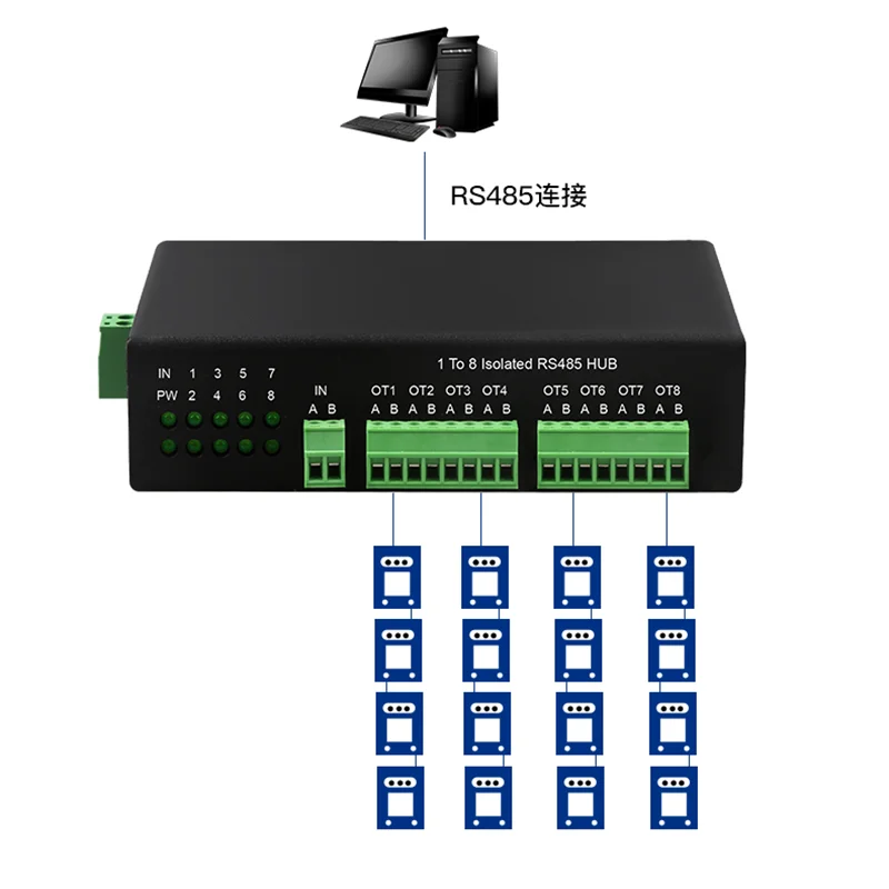 1TO8 RS485 HUB - Industrial Grade Isolated Communication