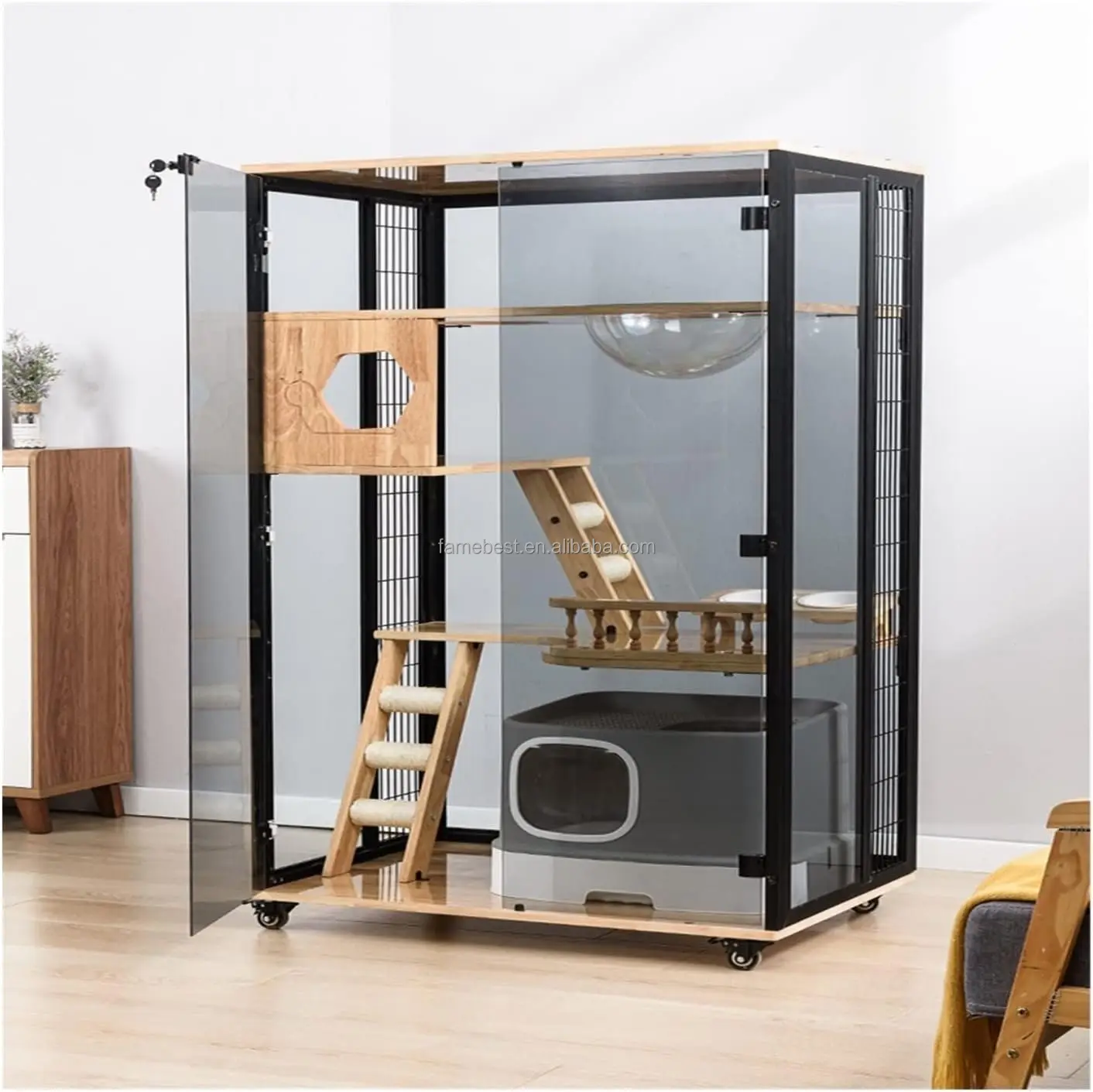 Cat Tower Super Space Home Cat Cabinet Panorama Cat House Luxury Glass ...