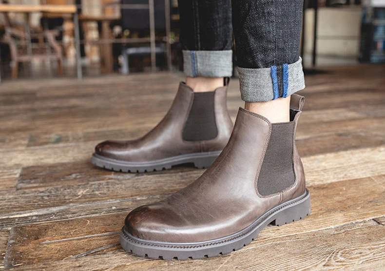 Top Layer Leather Chelsea Boots Handmade Wear-Resistant Breathable Pure ...