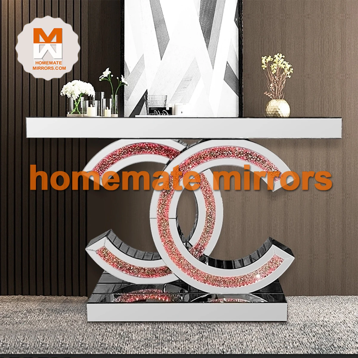 Contemporary Luxury Mirrored C Console Table with Crushed Diamond for ...