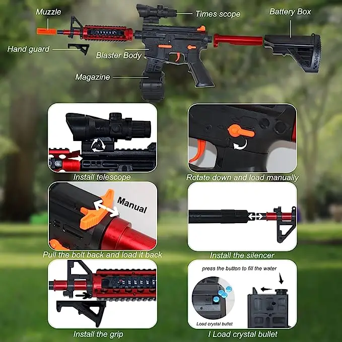 M4a1 Gel Splatter Blaster Gun With Drum Manual & Automatic Dual Mode ...