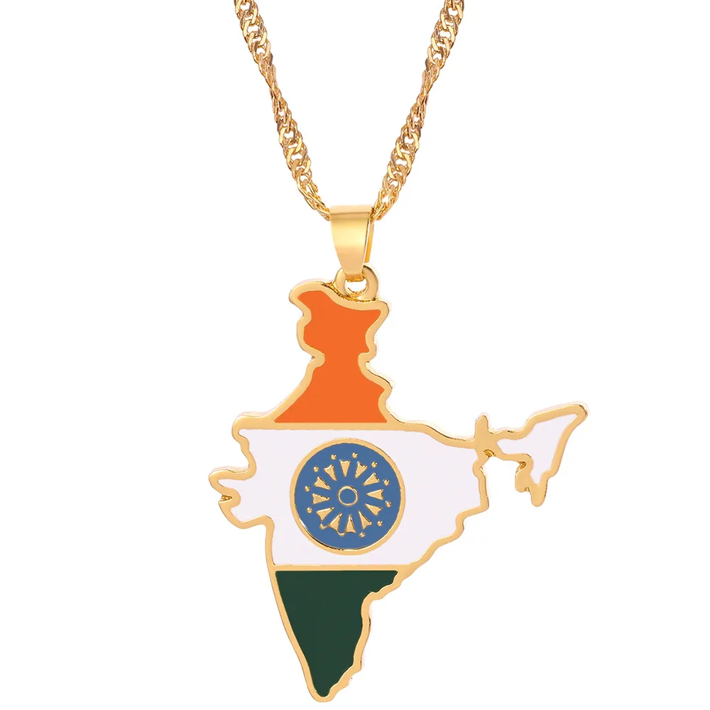 Map of India Map Flag Pendant Necklace Stainless Steel Men Women Maps ...