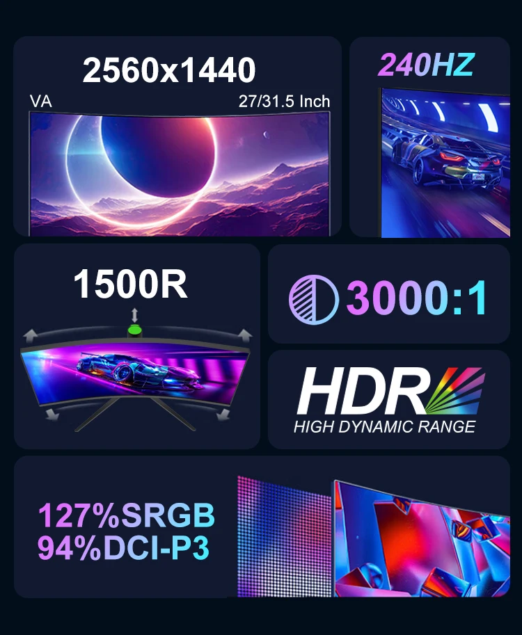 Ultra Wide 27 32 Inch Monitoe 165hz 240 Hz Curved Screen Computer Lcd ...