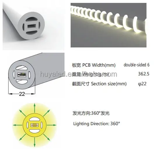360 Degree Bright Round 360 Silicone Tube Led String Flexible Light ...