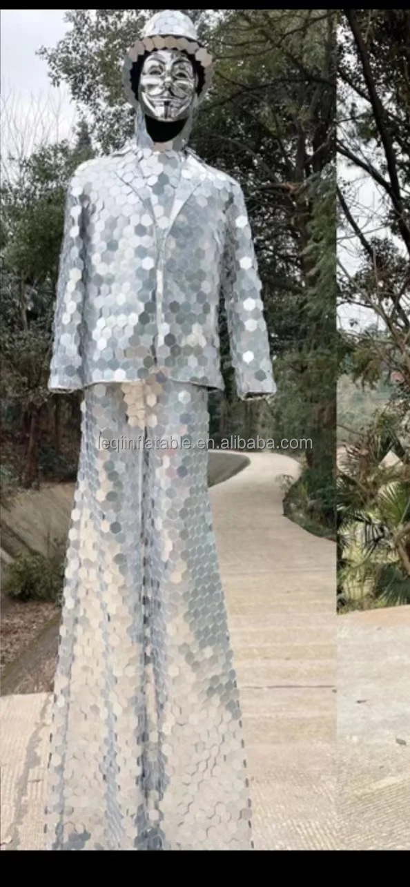 Carnival Parade Performance - Silver Golden Mirror Man Stilt Costumes ...