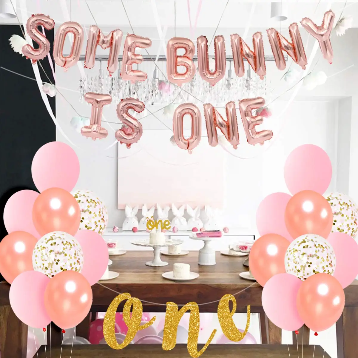 Bunny 1st Birthday Decorations Set Some Bunny Is One Balloon Easter ...