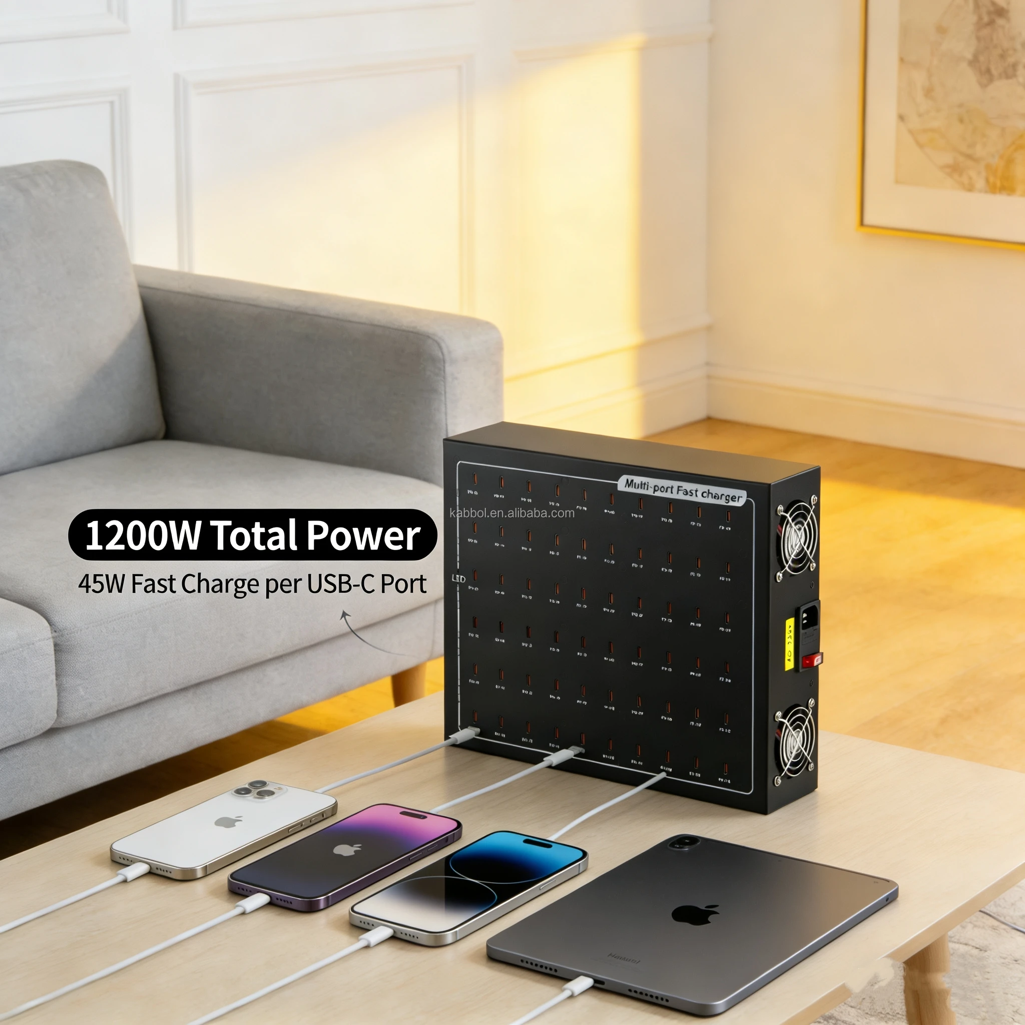 1200W USB Charging Station for Multiple Devices, 60 Port USB C Fast ...