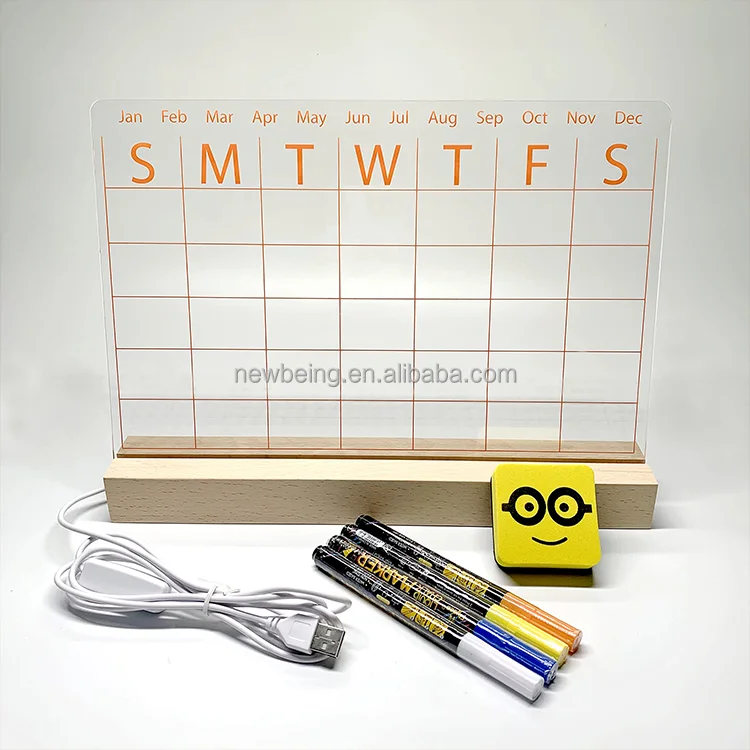 Acrylic Dry Erase Calendar Whiteboard With Illuminated Led Light Up ...