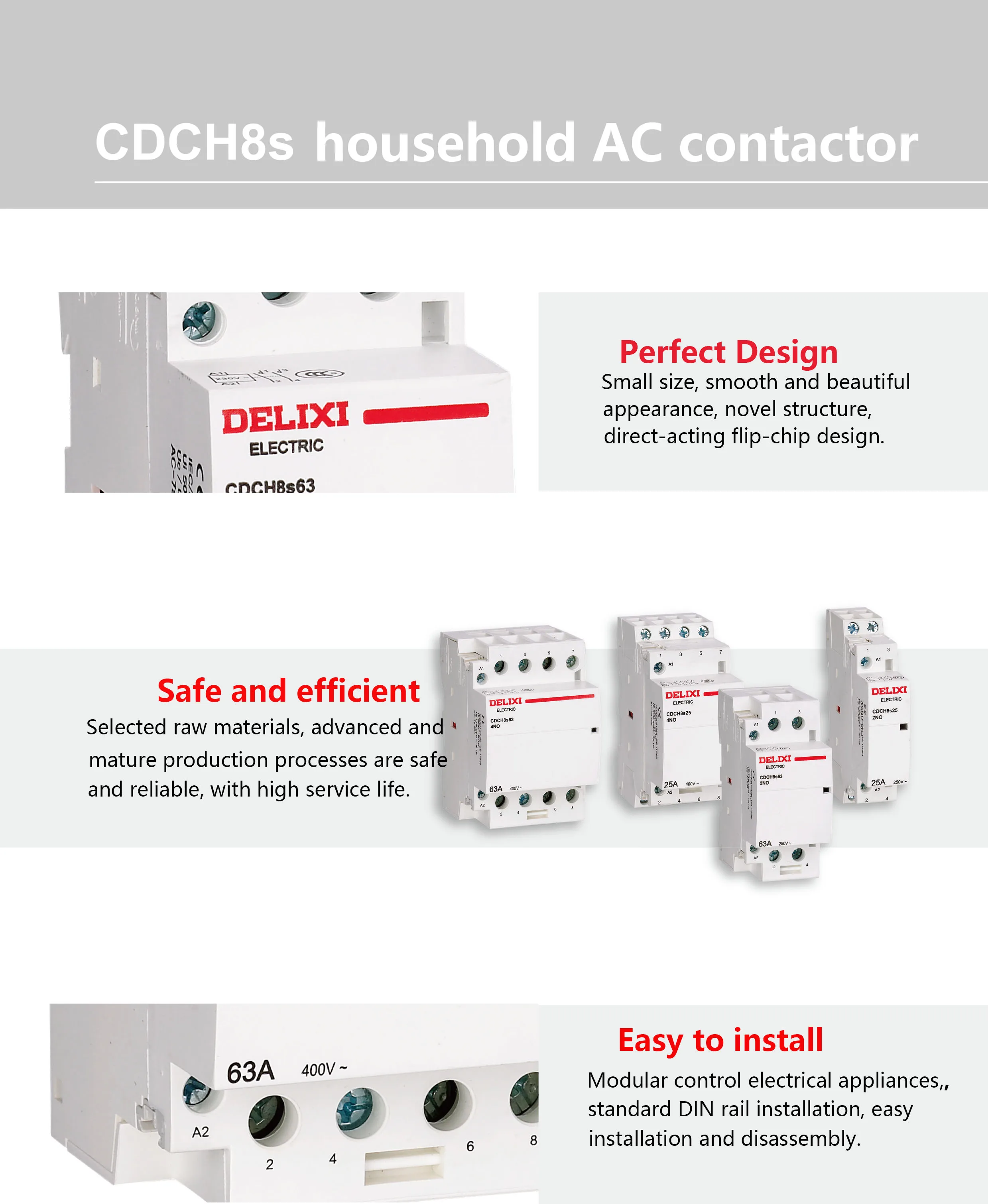 Delixi Household Ac Contactor Cdch8s Modular Contactor 16a 20a 25a 40a 63a High Quality Ce Ccc ...