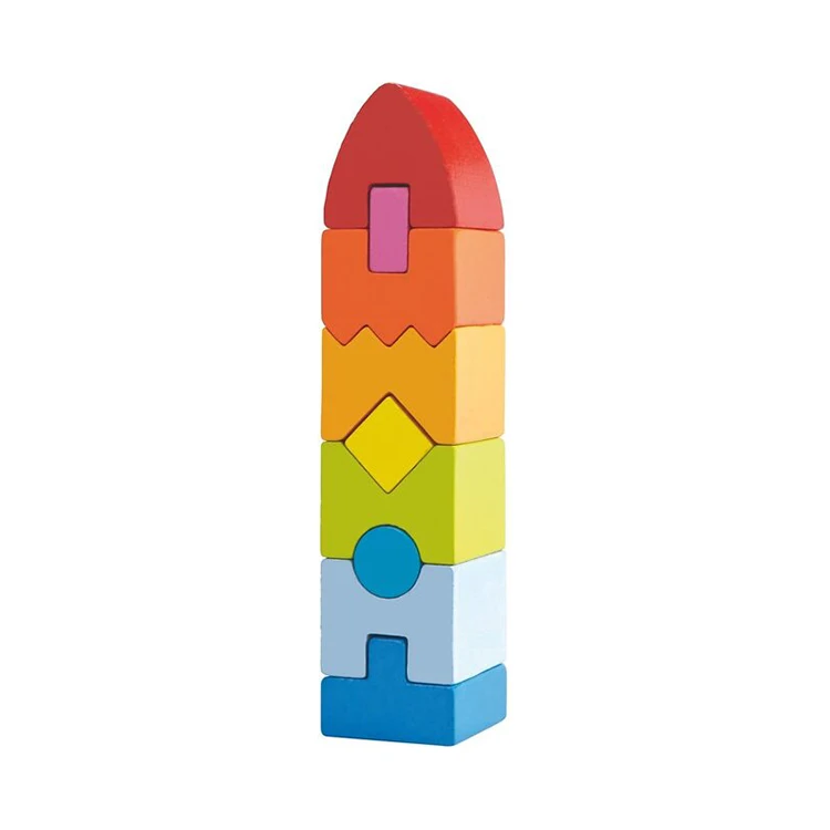Wooden Toys Rainbow Rocket Blocks Motor Skills Wooden Building Blocks ...