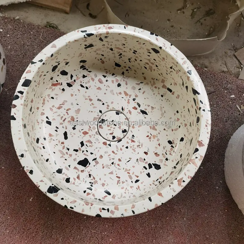 Custom Round Terrazzo Sink White Wash Basins - Buy Round Circular Wash ...