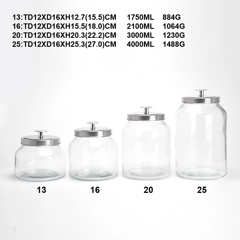 Large Food Storage Glass Containers with Silver Lids