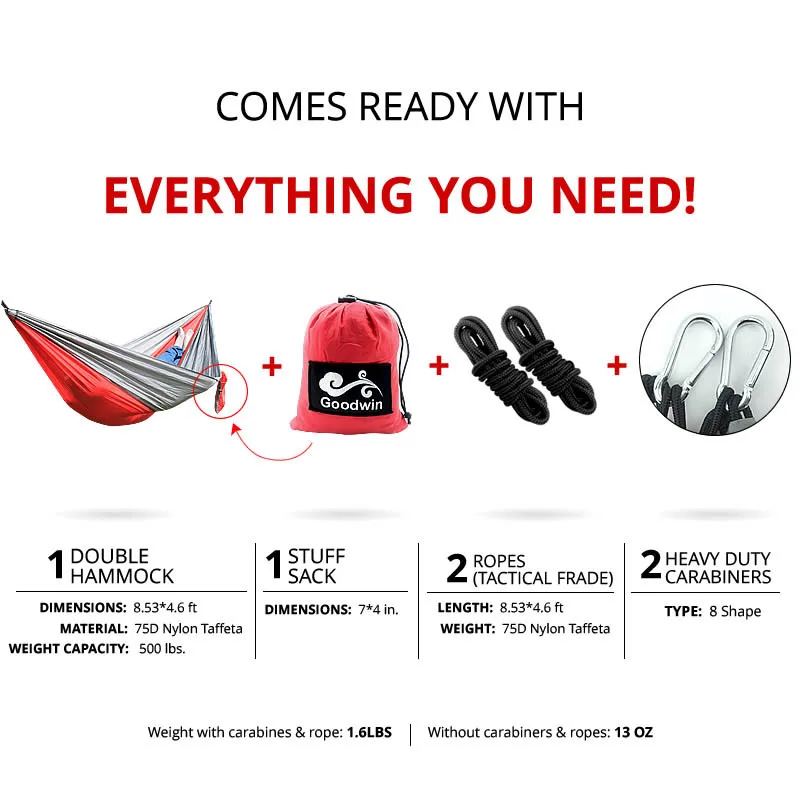 Premium Parachute Nylon Outdoor Indoor with Tree Straps Double Hammock ...