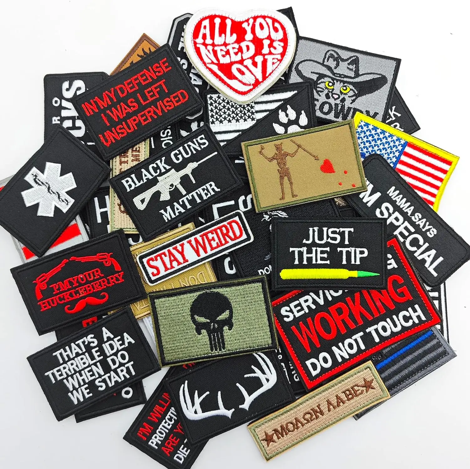 Funny hook and loop patches store