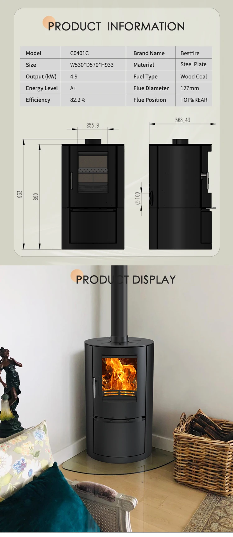 Ce Wooden Burner Stove Fireplace China Supplier Cylindrical Multi Fuel ...