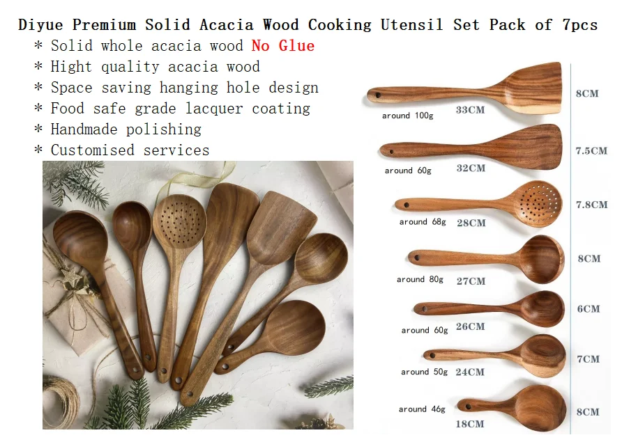 Diyue 7 Pack Wooden Utensils For Cooking Wood Utensil Set For Kitchen ...