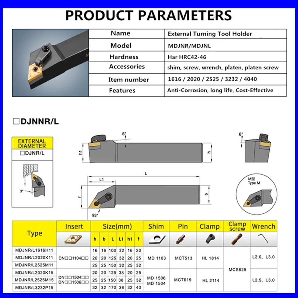 93 Degree CNC Lathe Machine Turning Tool - MDJNR/L 2525M15