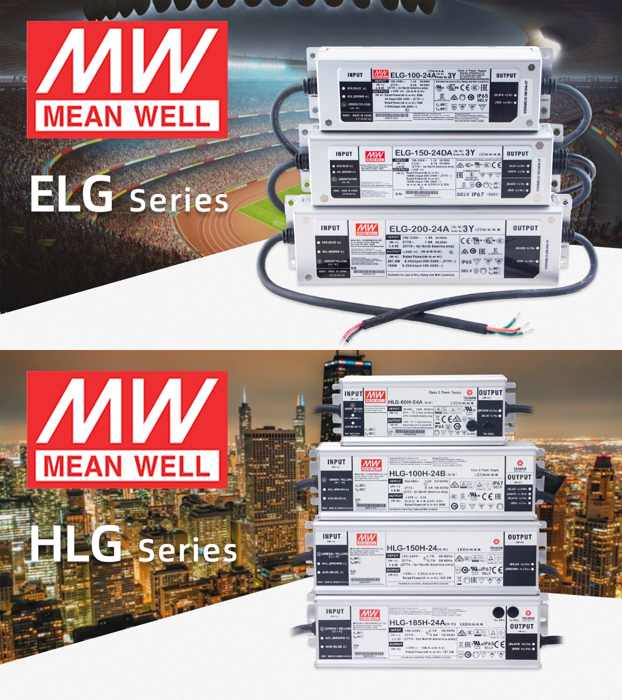 MEAN WELL XLG 12V 24V Waterproof LED Driver Power Supply