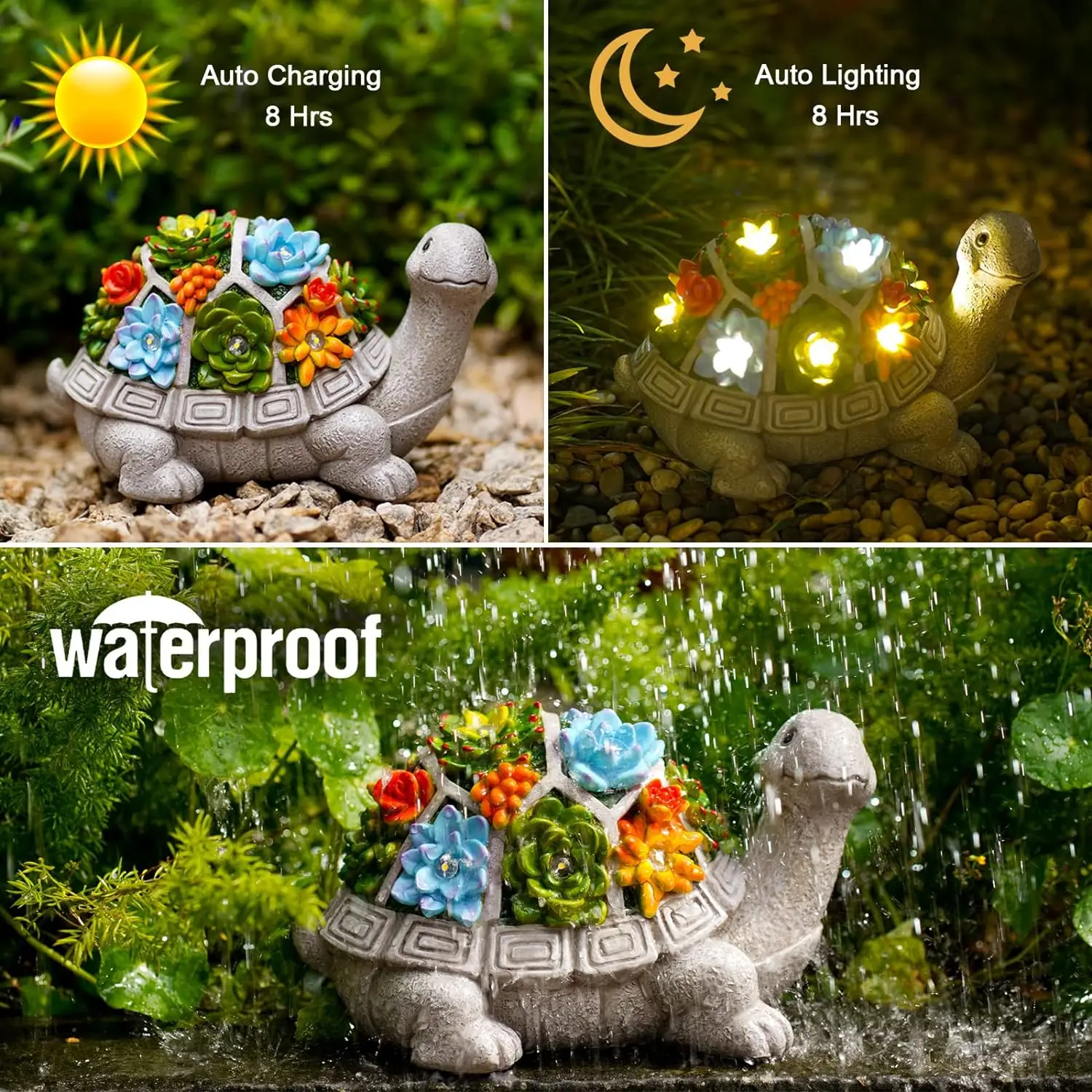Outdoor Statue LED Turtle Succulent 7 Lights Solar Garden Decoration ...