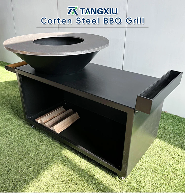 Outdoor Metal Movable Barbecue Kitchen Corten Steel Bbq Outdoor ...
