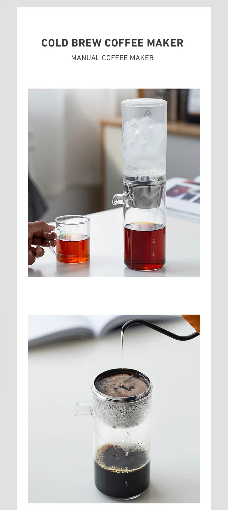 Iced Glass Pitcher - Portable Cold Brew Coffee Maker