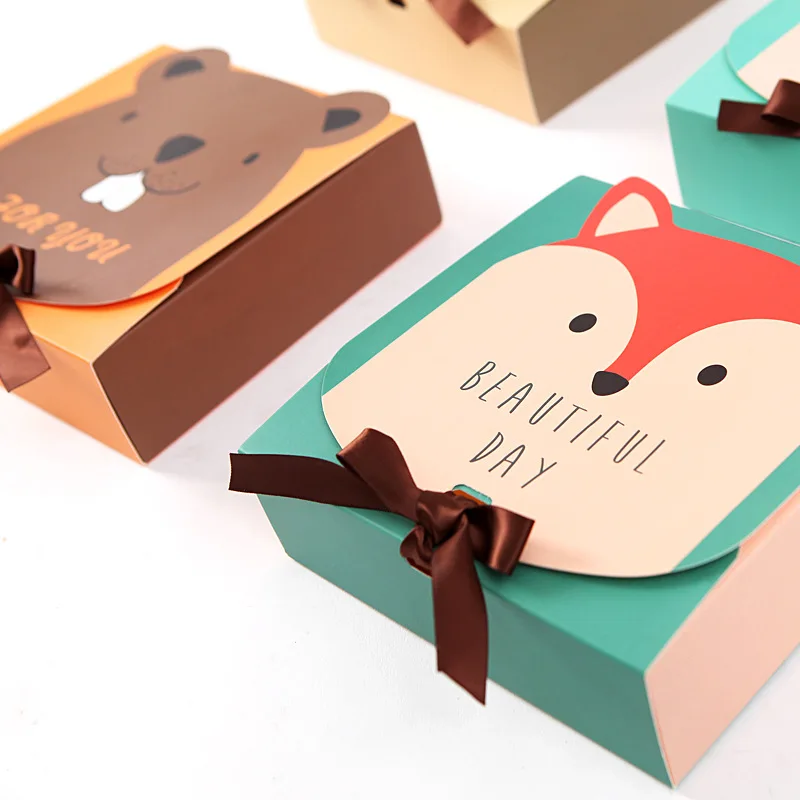 Cartoon Animal Paper Boxes Cube Kids Birthday Party Favors Gift ...