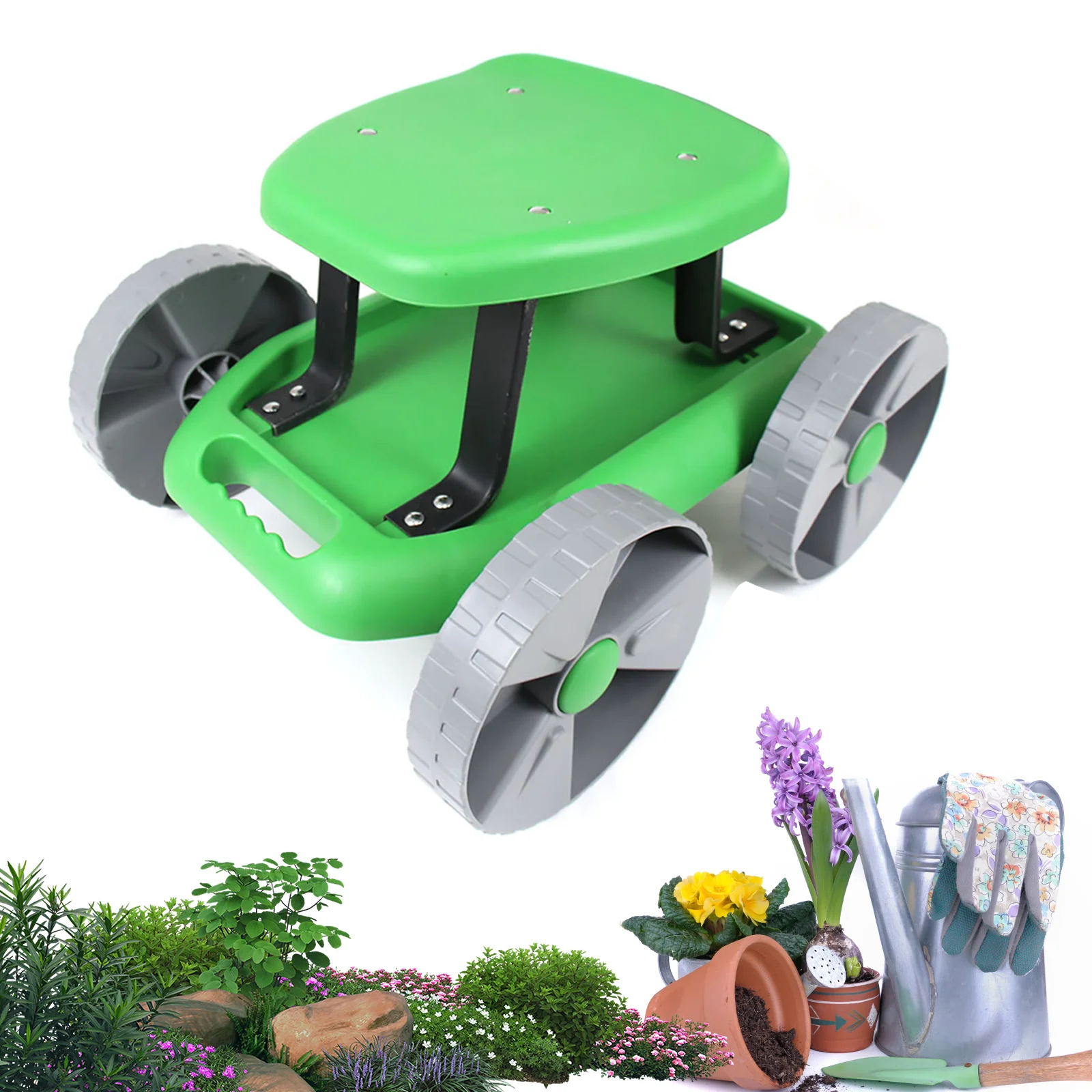 Garden Cart Rolling Stool Gardening Seat with Wheels and Tool Tray for ...