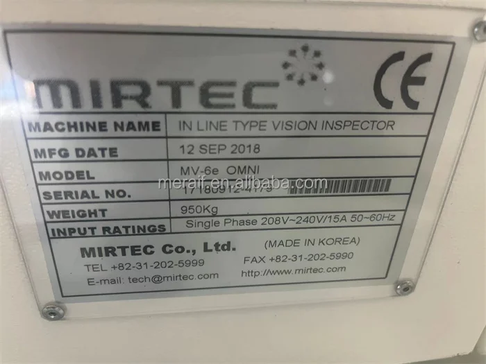 SMT Automatic Optical Inspection - Mirtec Mv-6e OMNI 3D AOI