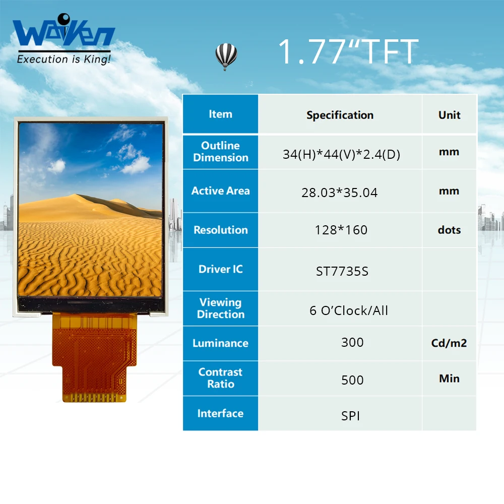 1.77 Inch TFT LCD Display Modules with 128*160 Resolution 6H Viewing ...