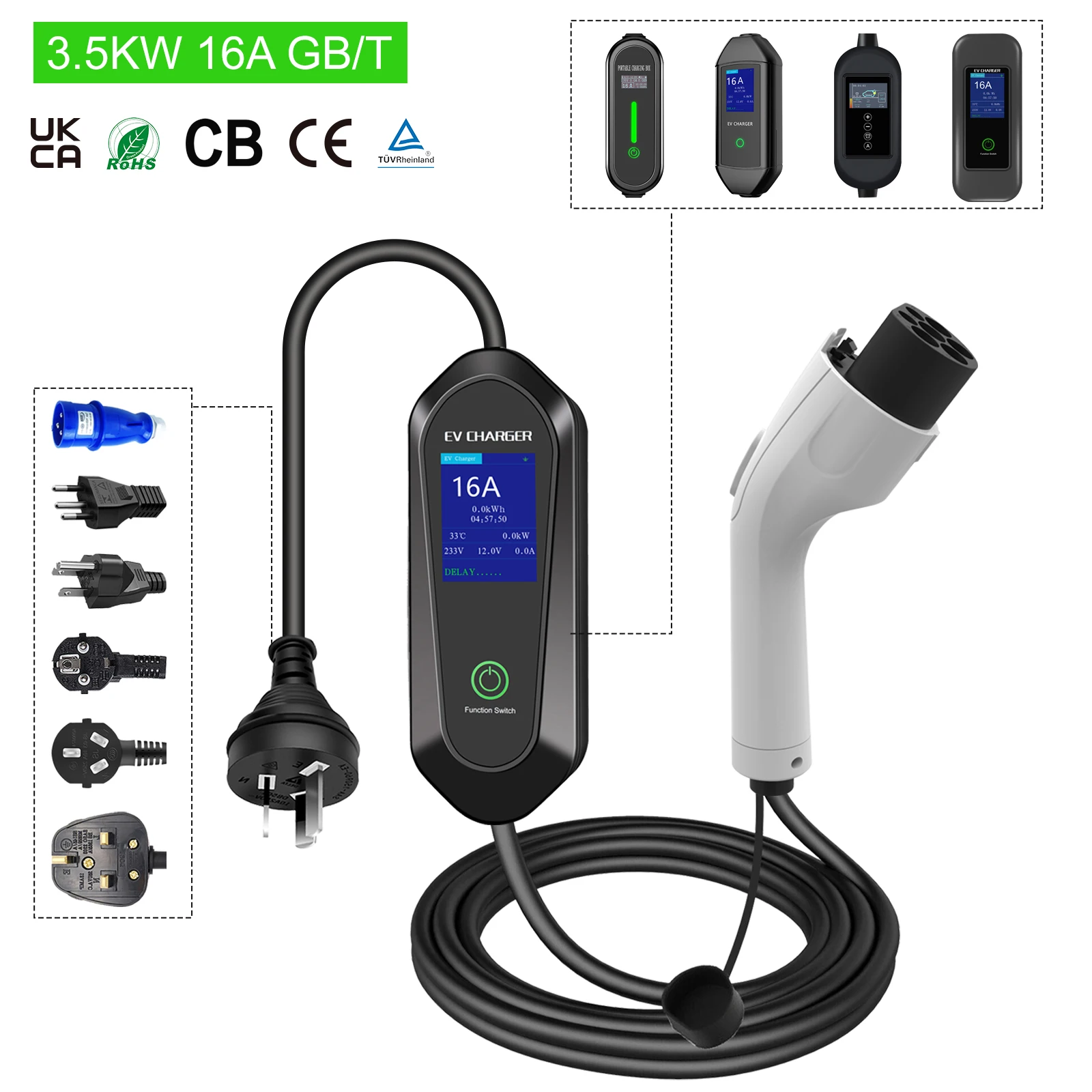 Household Gb/t 3.5kw 16a Adjustable Portable Ev Charger Iec 62752 ...